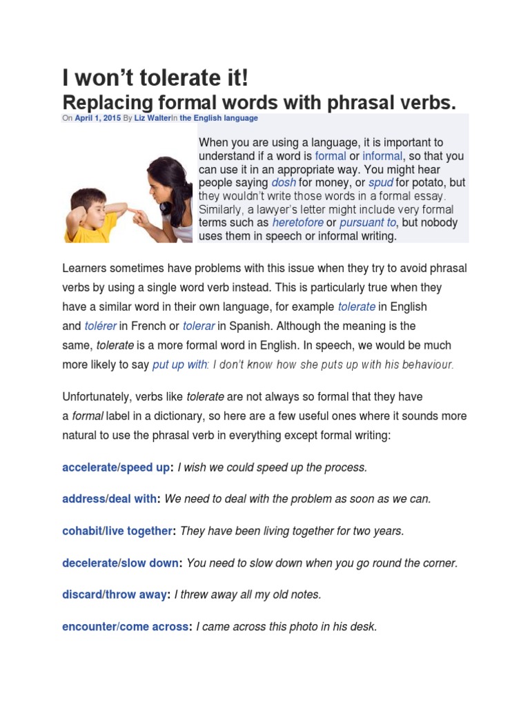 Replacing Formal Words With Phrasal Verbs | PDF | English Language | Word