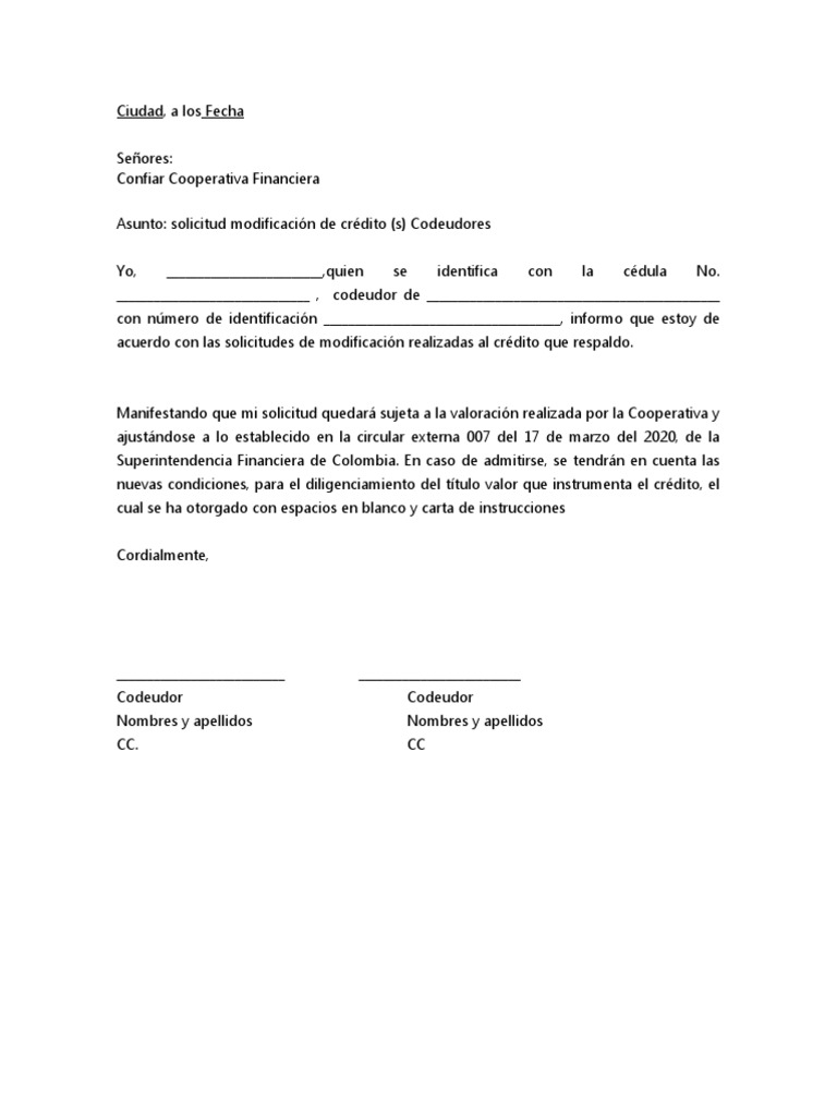 Carta Ejemplo Codeudor | PDF