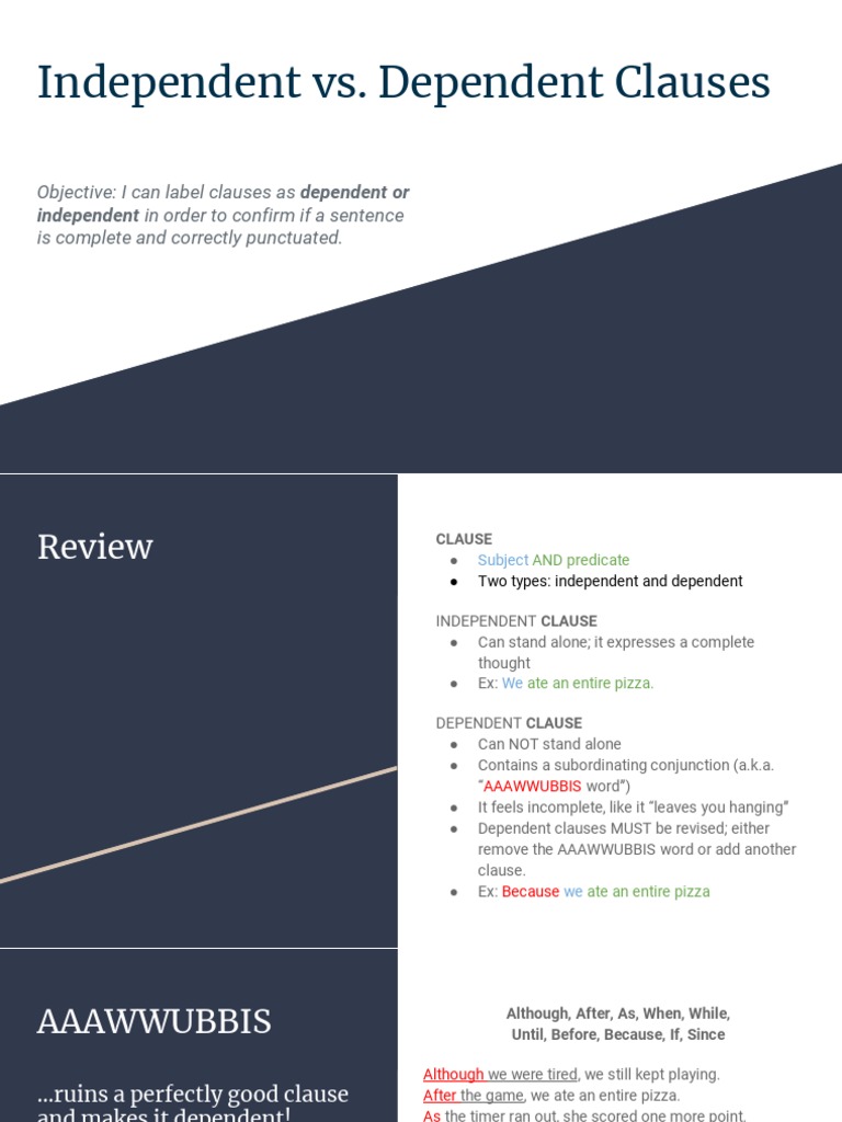 Independent vs. Dependent Clauses | PDF | Clause | Sentence (Linguistics)