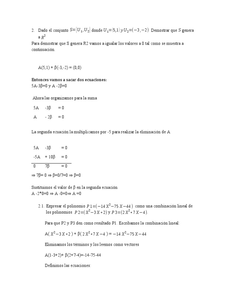 Análisis de Combinaciones Lineales | PDF | Linealidad | Álgebra abstracta