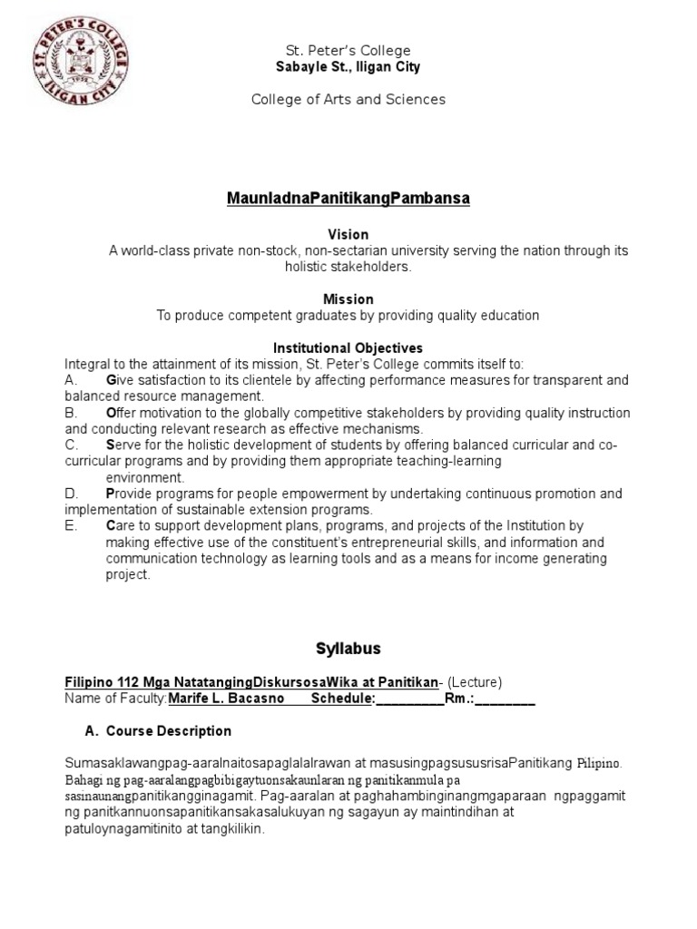 FIL 112 Syllabus Course Outline | PDF | Behavior Modification | Learning