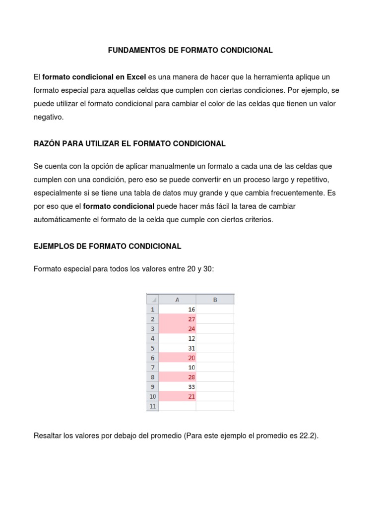 Fundamentos de Formato Condicional PDF | PDF | Microsoft Excel | Informática