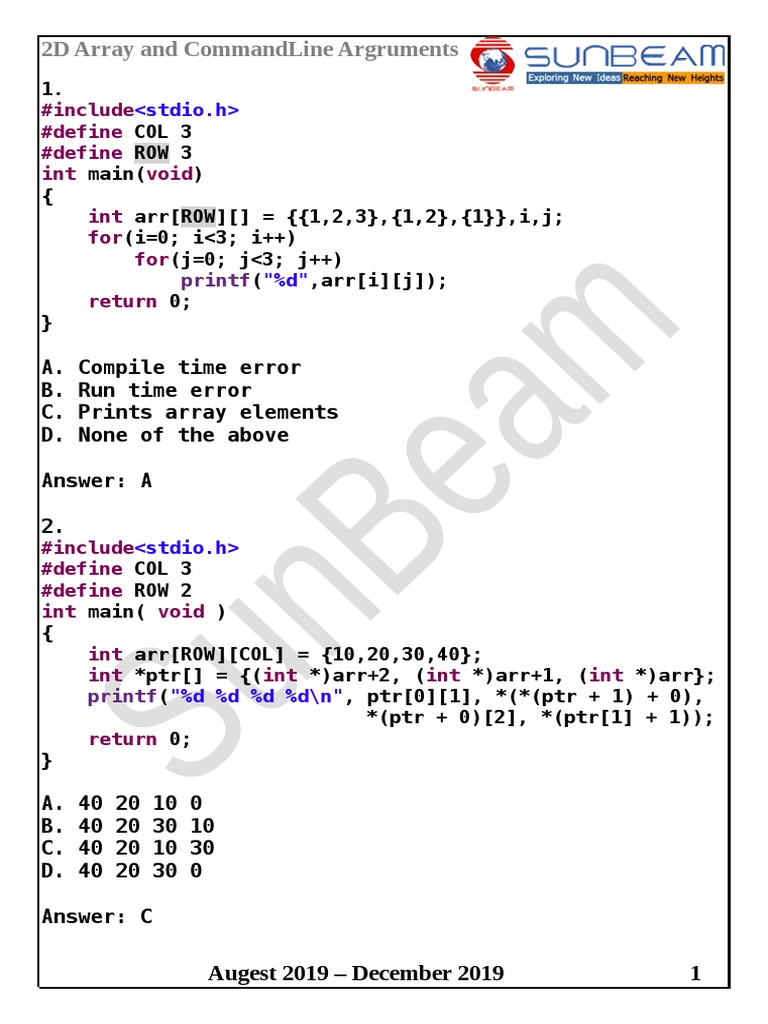 2D Array and Commandline Argruments | PDF | Computer Programming | Computer Science