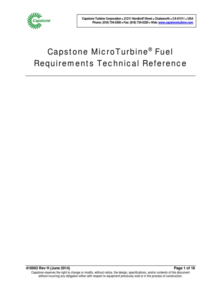 Capstone Microturbine Fuel Requirements Technical Reference: Capstone ...