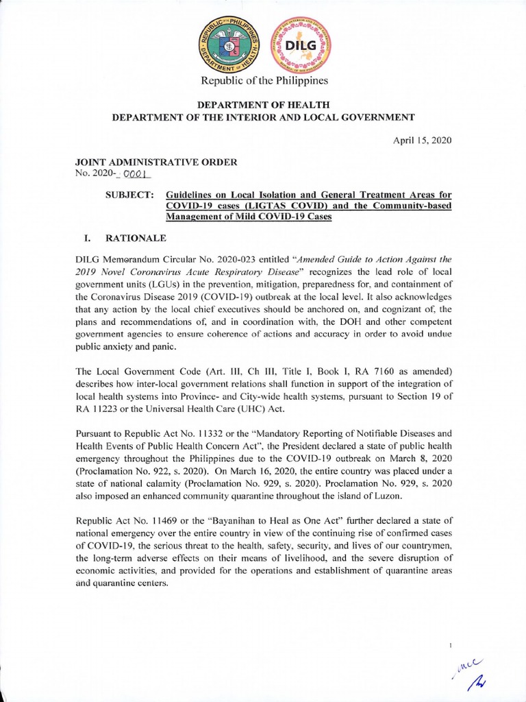 DOH DILG Joint AO 2020-0001 On LIGTAS COVID and Community-Based ...