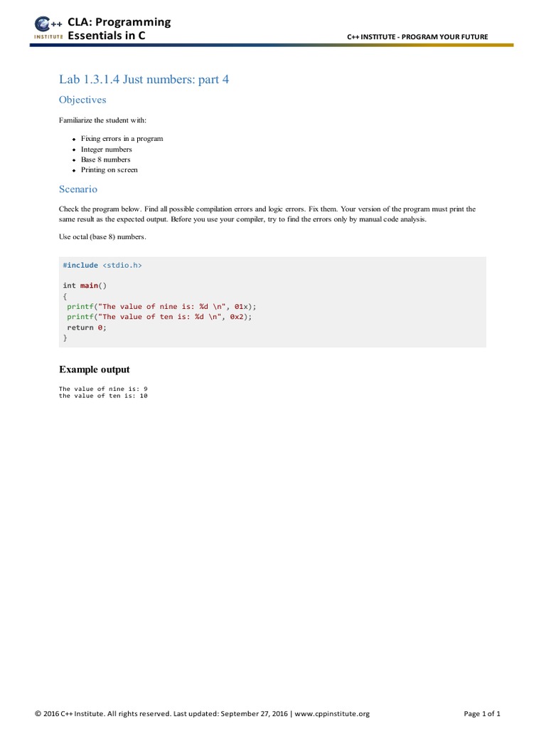 Cla Programming Essentials In C Lab 1314 Just Numbers Part 4 Pdf 0971