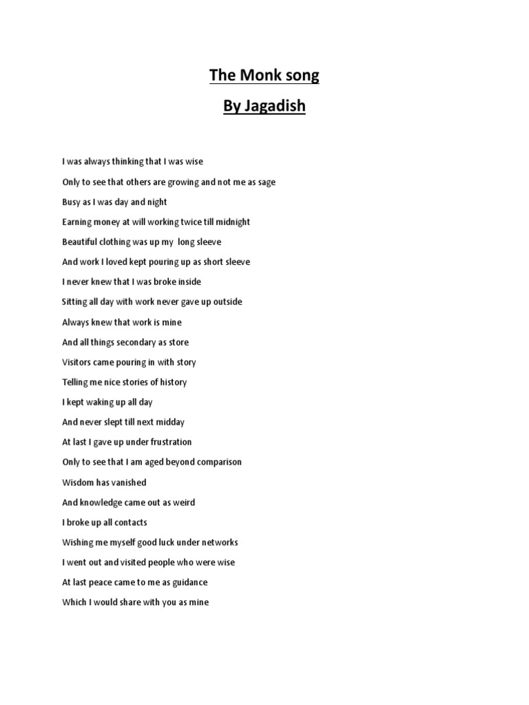 The Monk Song | PDF | Wisdom | Philosophical Theories