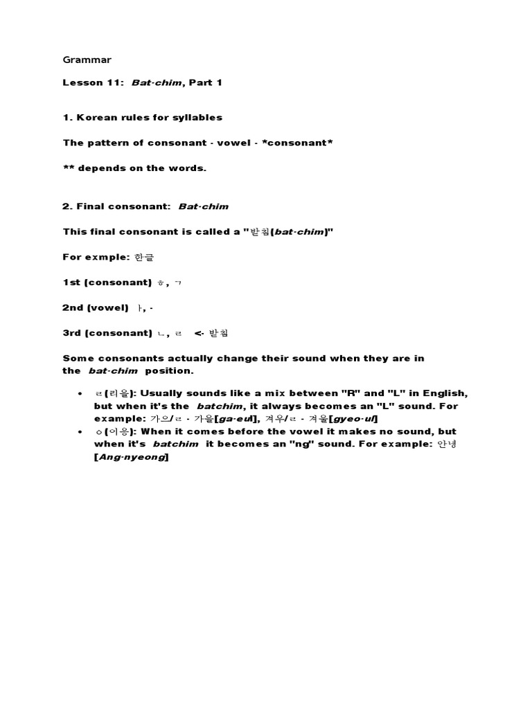 Grammar Bat-Chim 2 | PDF | Consonant | Syllable