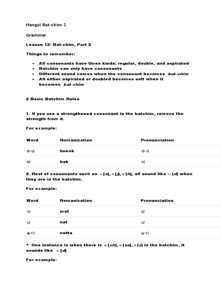 Hangul Bat-Chim 2 Grammar | PDF | Languages | Language Arts & Discipline