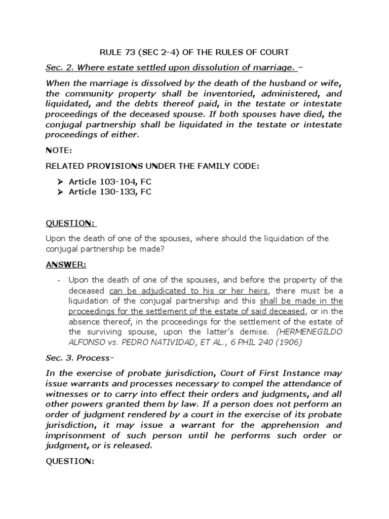 Rule 73 Sec 2-4 | PDF | Probate | Intestacy