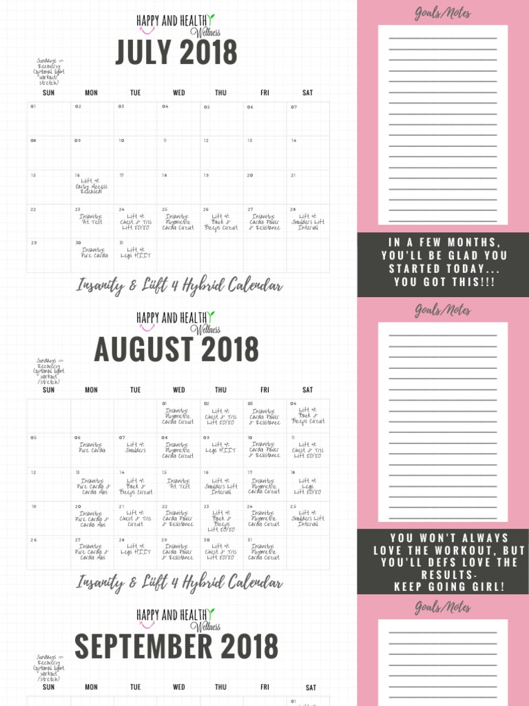 JULY 2018: Insanity & Liift 4 Hybrid Calendar | PDF | Recreation ...