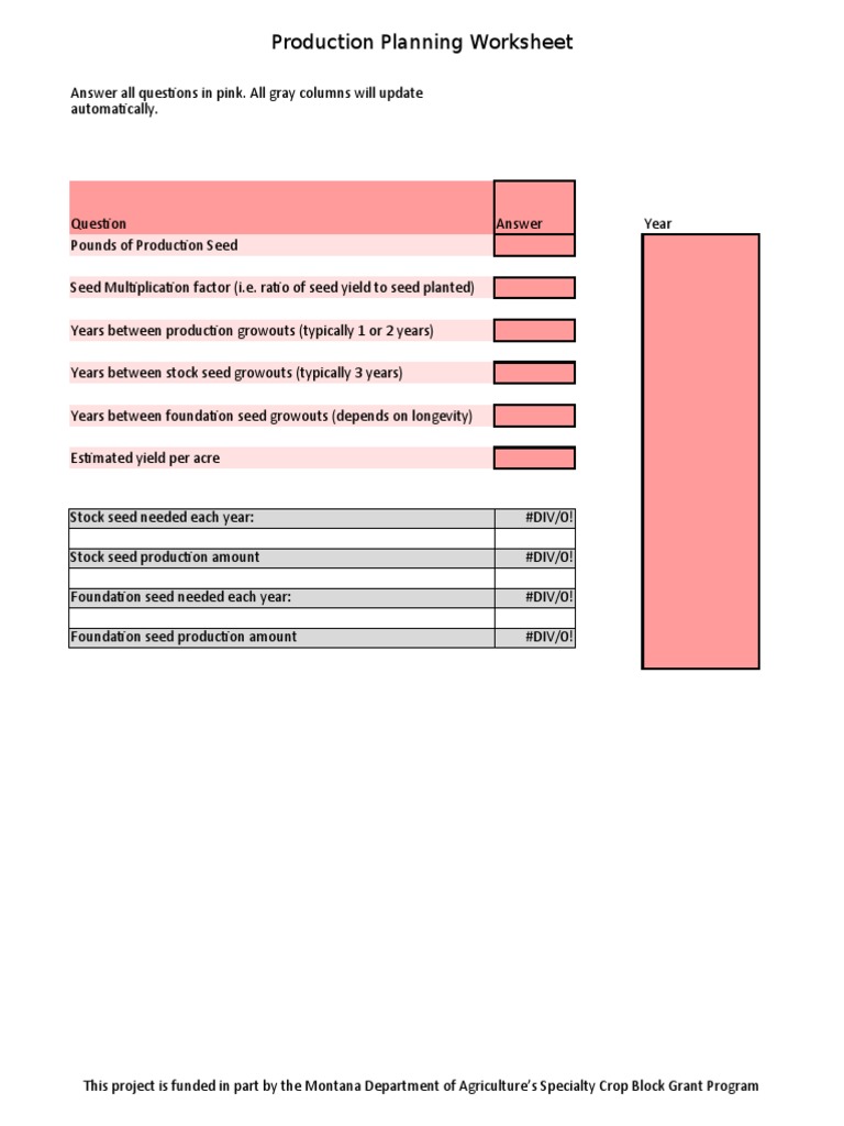 Production Planning Worksheet | PDF | Acre | Agriculture