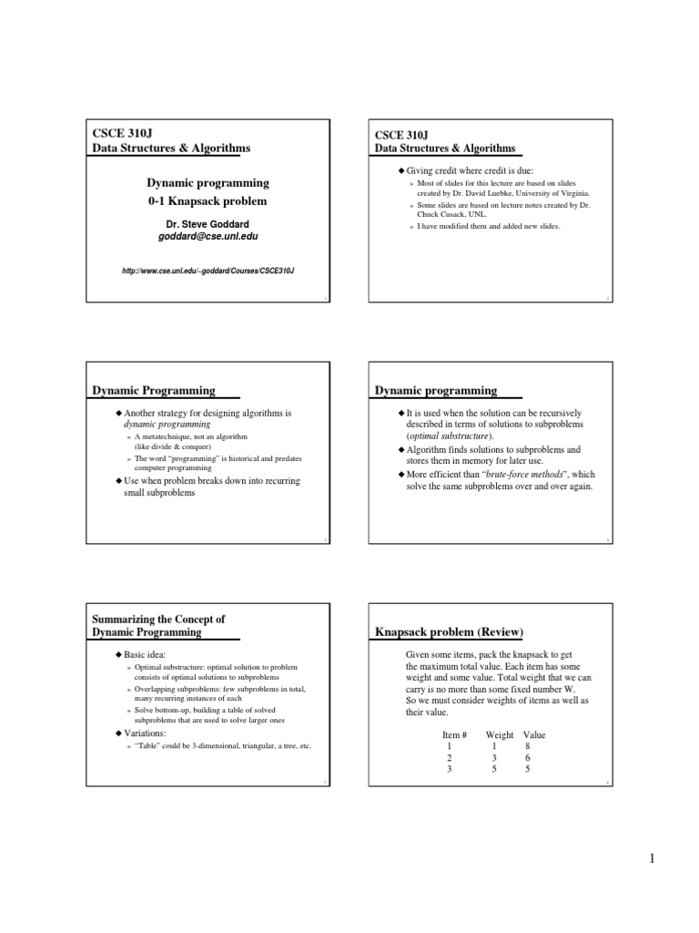 Lecture8 DynamicProgramming | PDF | Dynamic Programming | Algorithms And Data Structures
