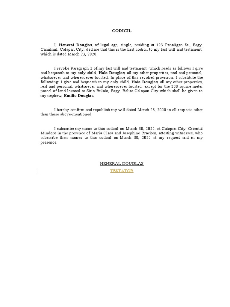 CODICIL | Download Free PDF | Will And Testament | Civil Law (Common Law)