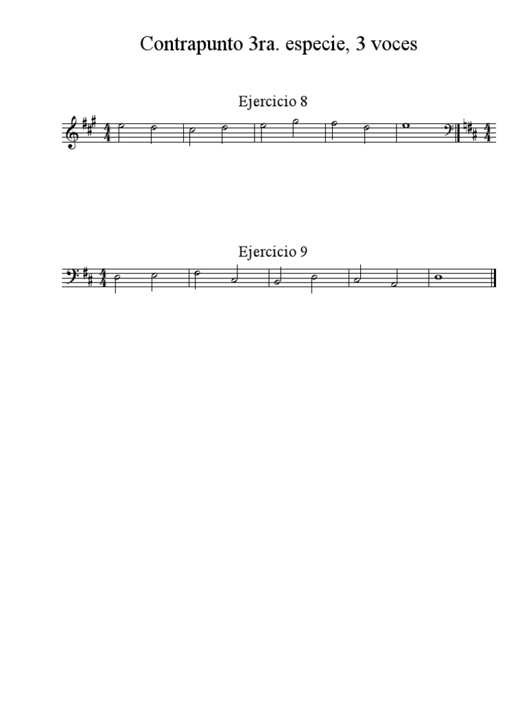 Contrapunto 3ra Especie Ejercicios 8 y 9 PDF | PDF