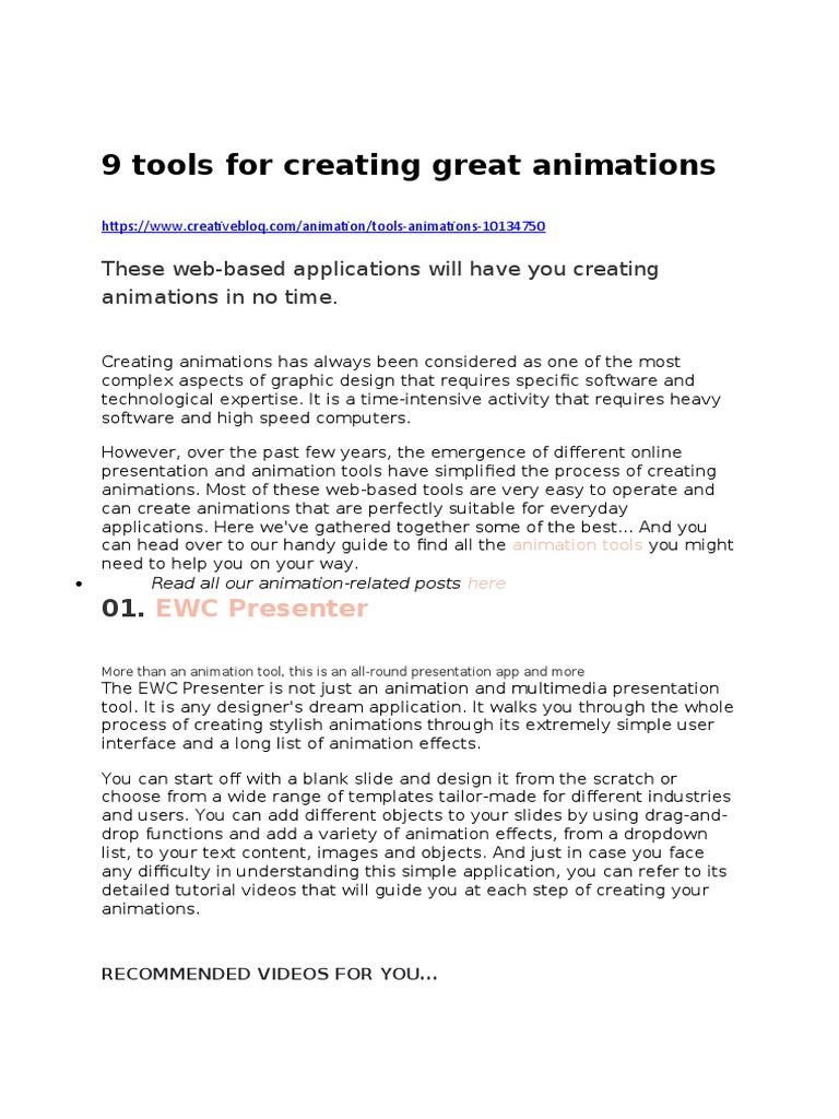 Tools For Creating Animation | PDF | Web Application | Application Software