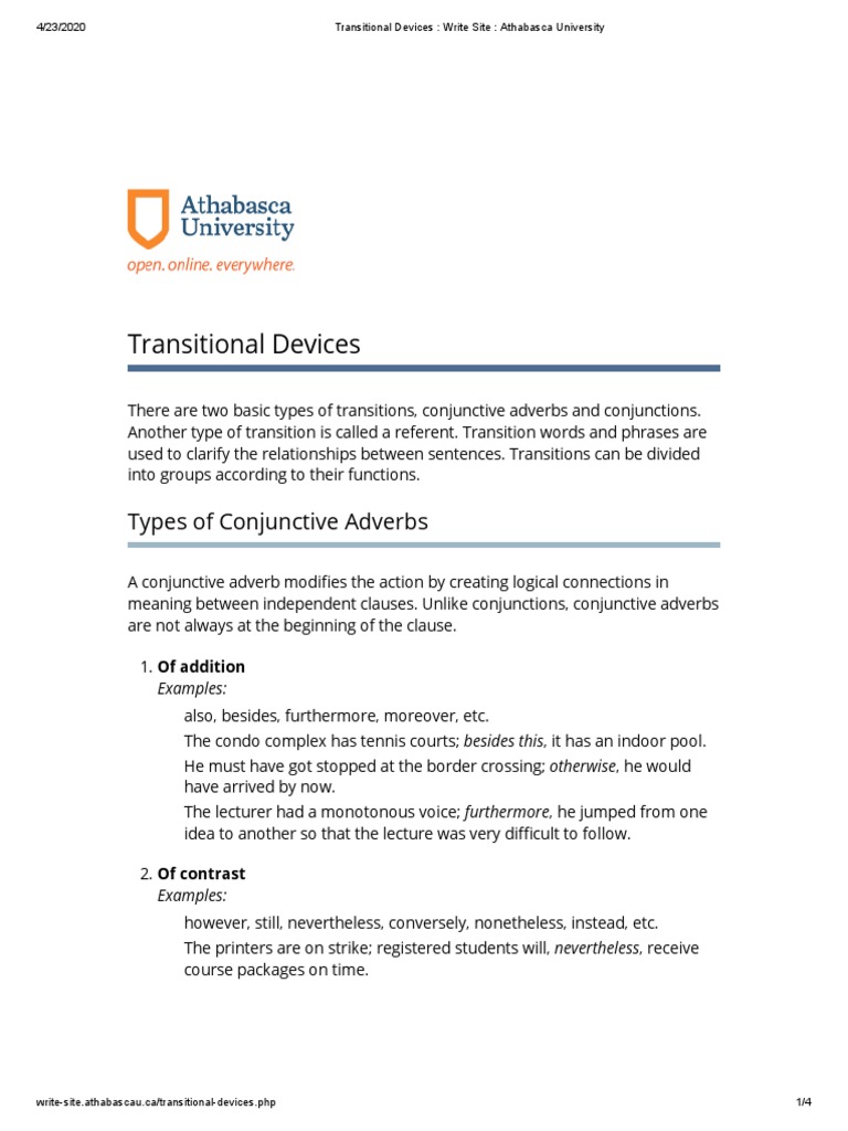 Transitional Devices - Write Site - Athabasca University PDF | PDF ...