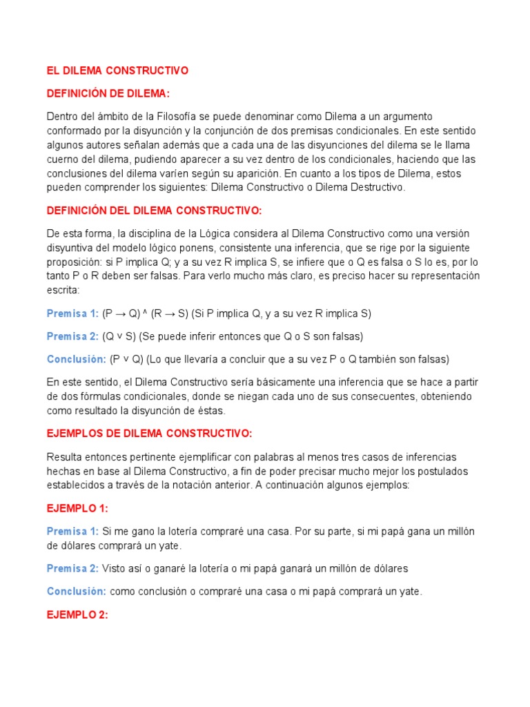 Dilema Constructivo y Ejemplos Matemáticos | PDF | Conjunto ...