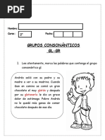Prueba Grupo Consonantico FR FL | PDF | Artes del Lenguaje y Comunicación