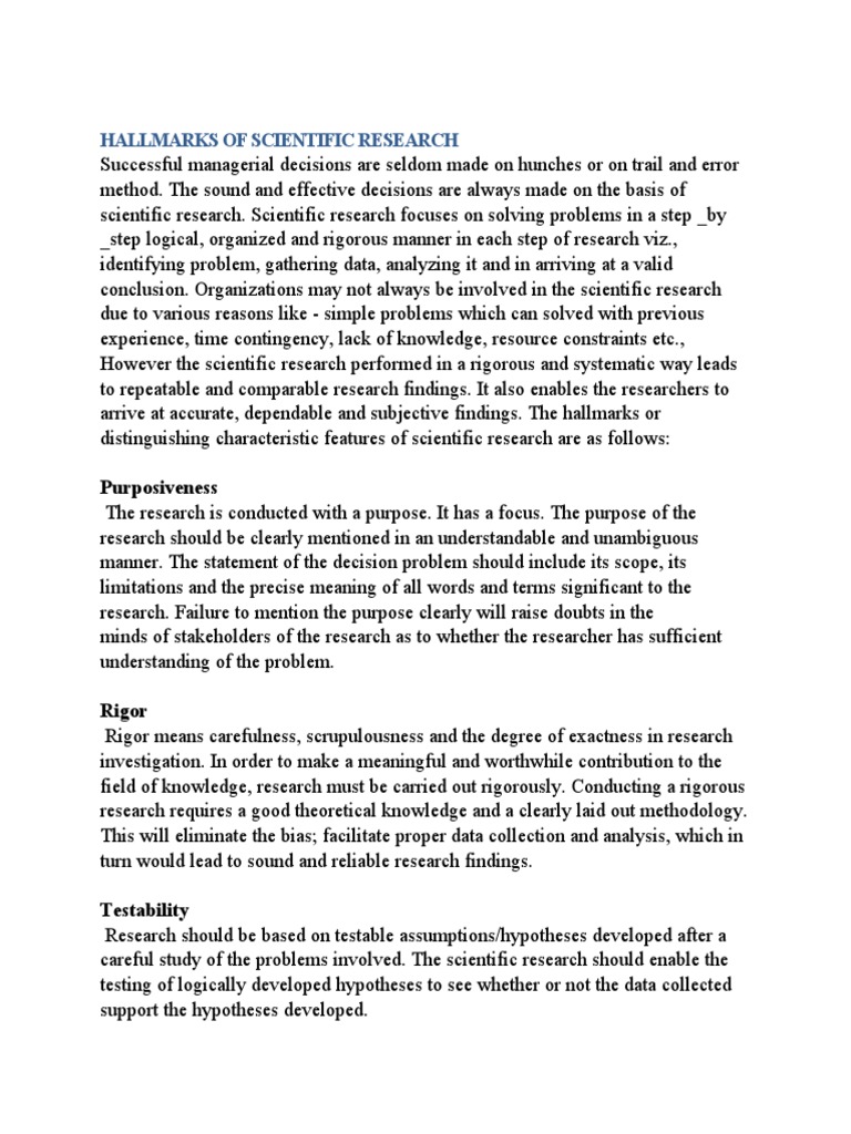 Hallmarks of Scientific Research | Download Free PDF | Accuracy And ...