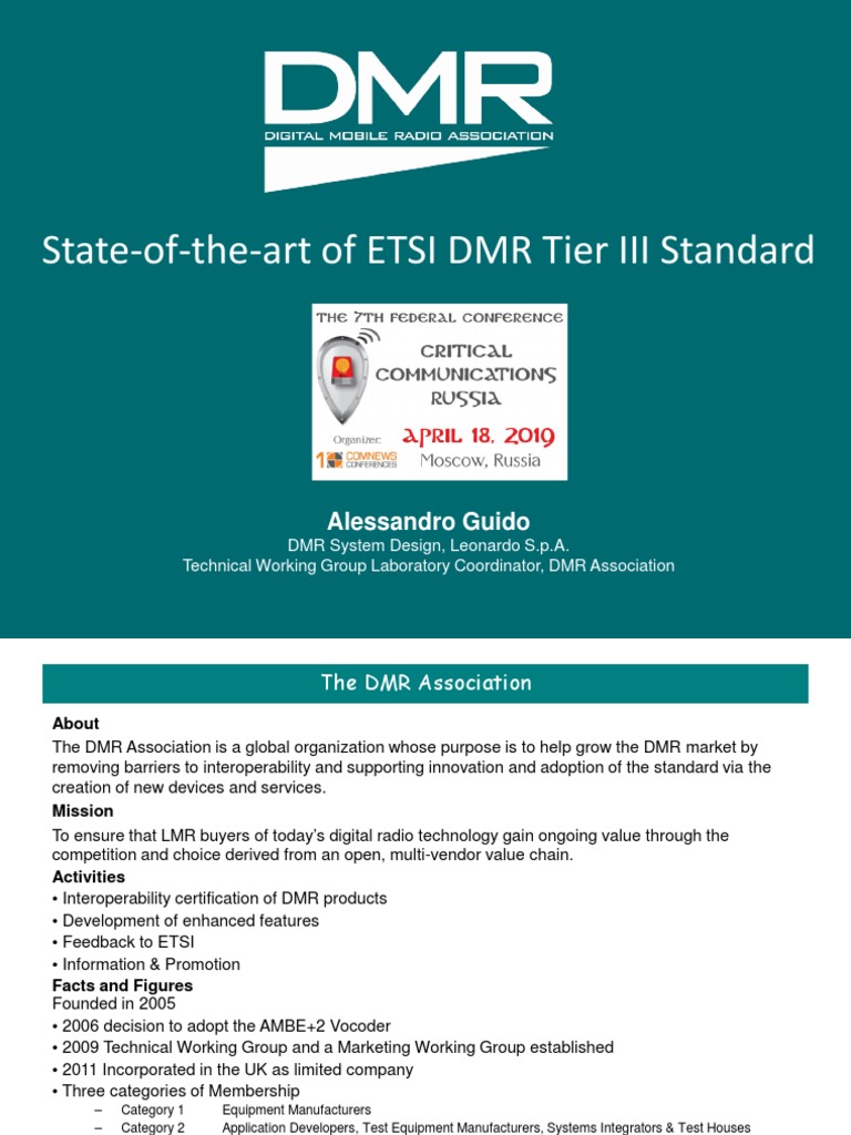 State-Of-The-Art of ETSI DMR Tier III Standard: Alessandro Guido | PDF ...