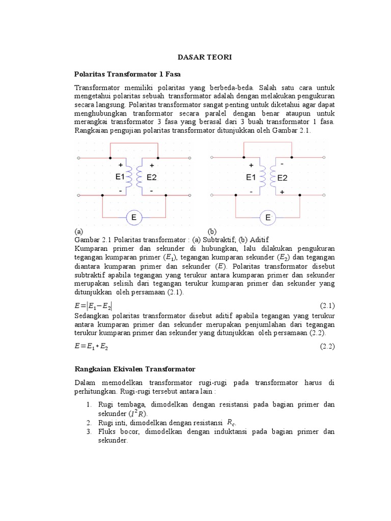 Polaritas dan Rangkaian Transformator 1 Fasa | PDF
