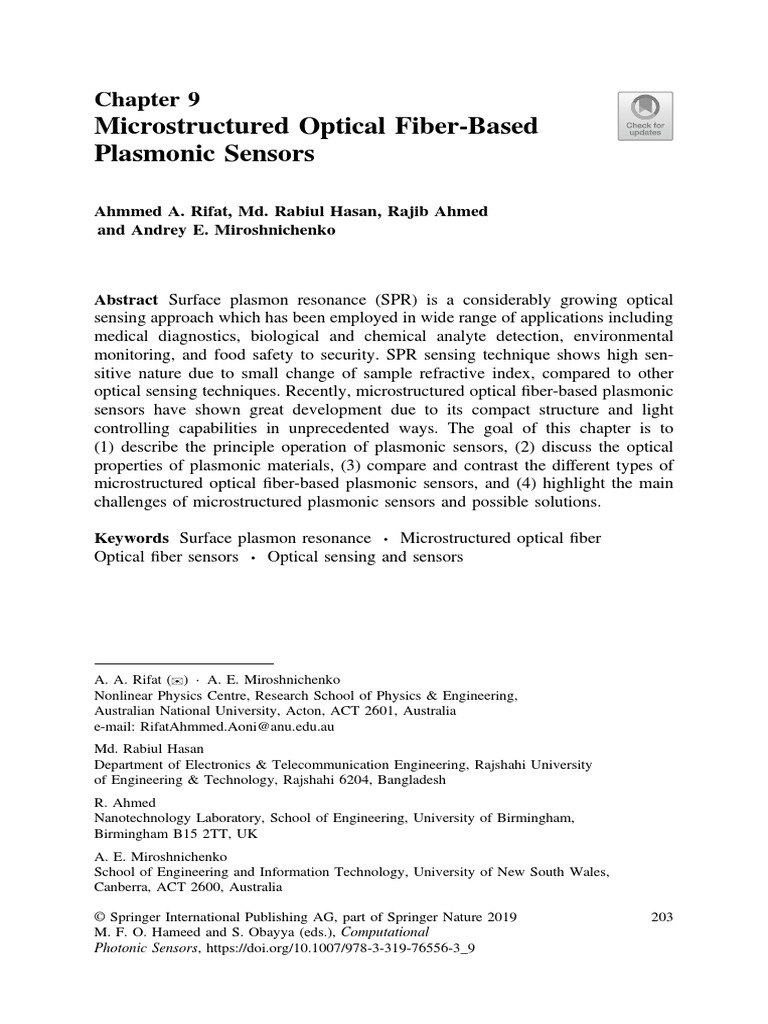 Microstructured Optical Fiber-Based Plasmonic Sensors | PDF | Surface Plasmon Resonance | Plasmon