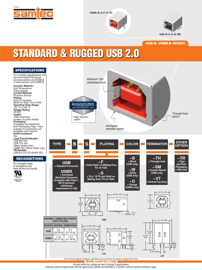 Standard & Rugged Usb 2.0: Usb-B, Usbr-B Series | PDF | Electrical ...