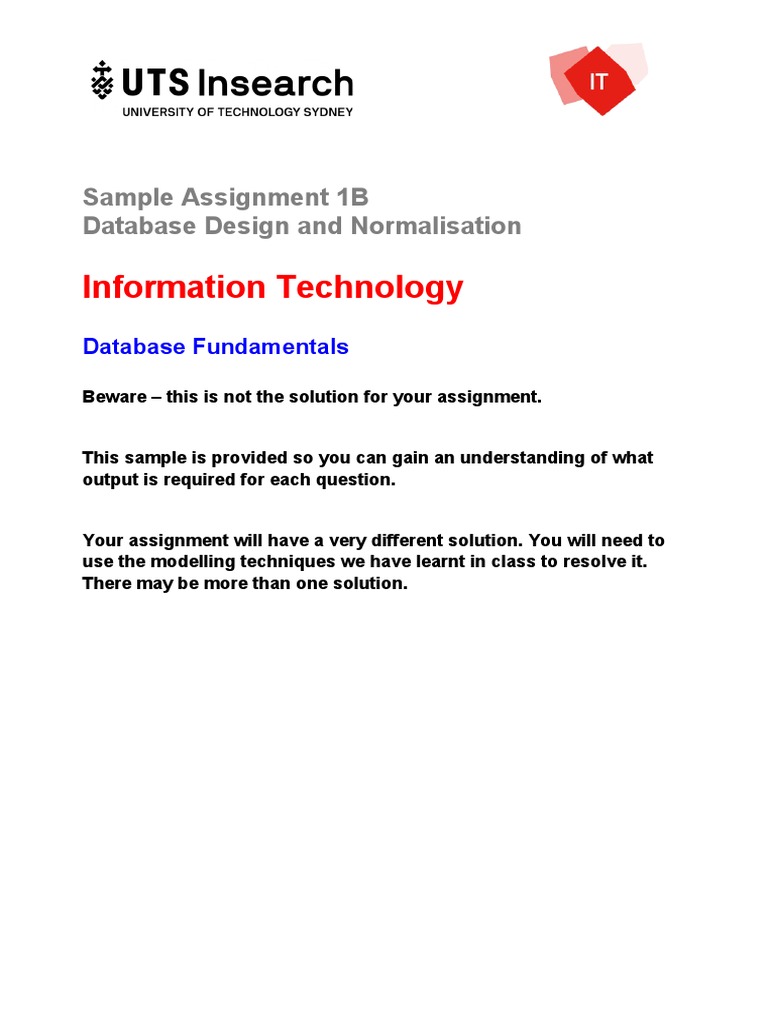 Information Technology: Sample Assignment 1B Database Design and Normalisation | Download Free ...