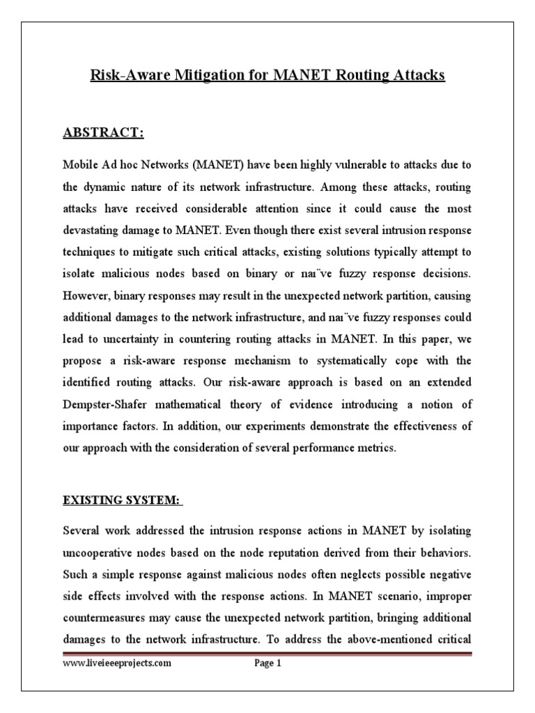Risk-Aware Mitigation For | PDF | Wireless Ad Hoc Network | Routing