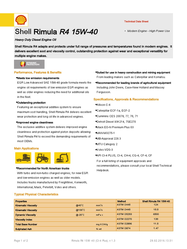 Shell Rimula R4 15W-40: Performance, Features & Benefits | PDF | Motor ...
