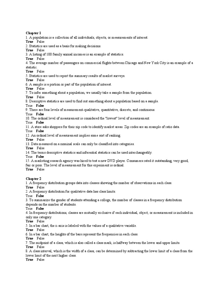True/False in Statistics Concepts | PDF | Mean | Standard Error