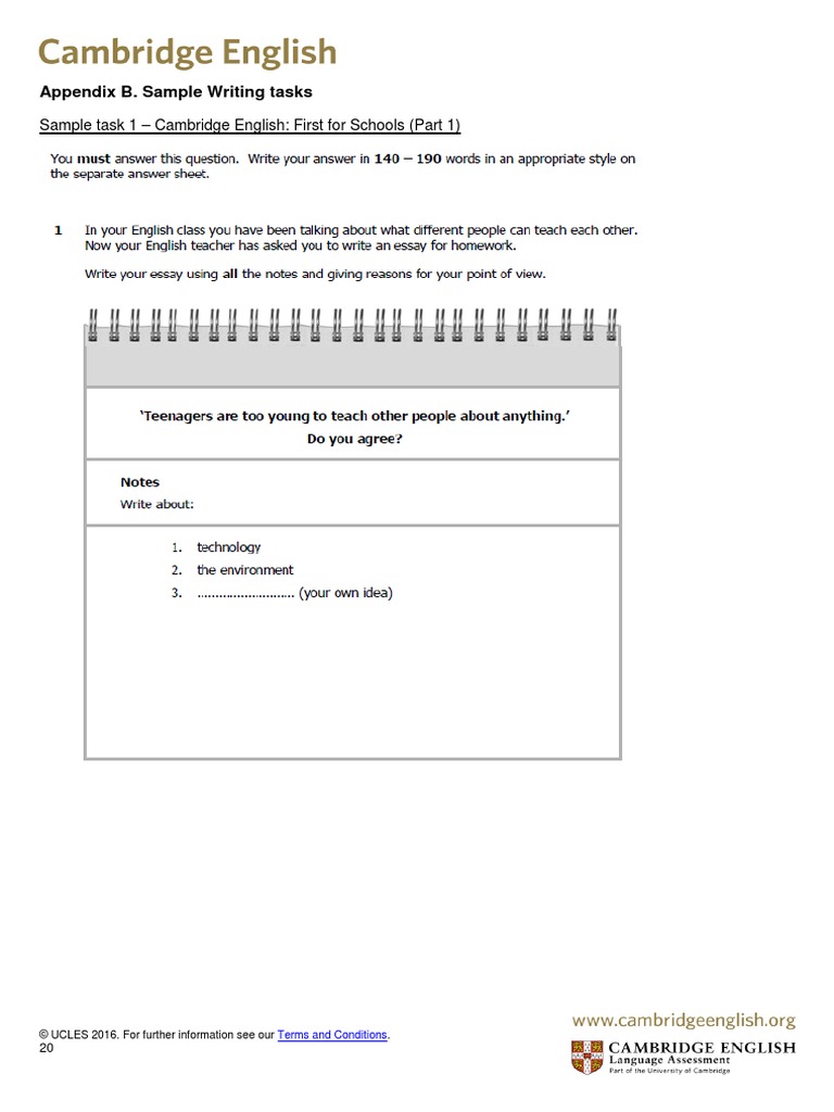 Appendix B. Sample Writing Tasks: Sample Task 1 - Cambridge English ...