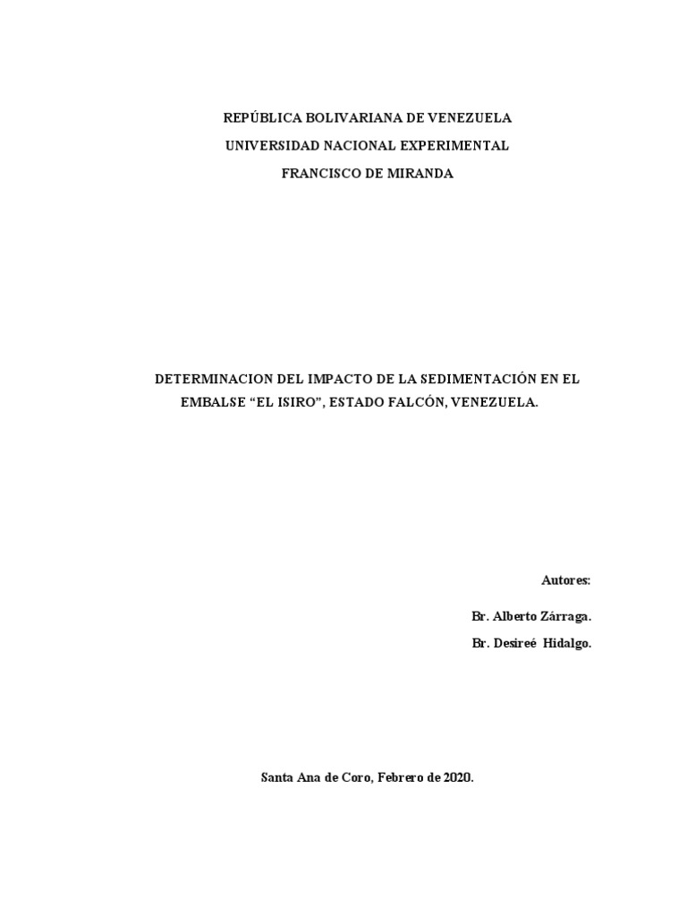 Determinacion Del Impacto de La Sedimentacion en El Embalse El Isiro ...