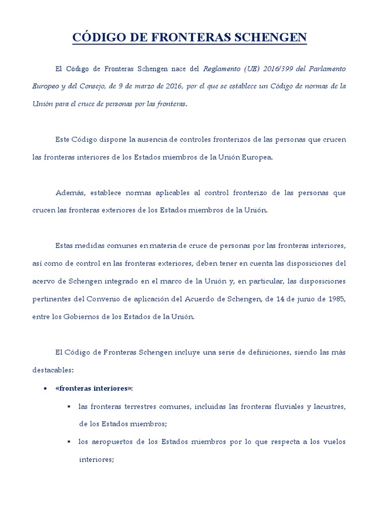 Codigo de Fronteras Schengen | PDF | Estado miembro de la Unión Europea ...