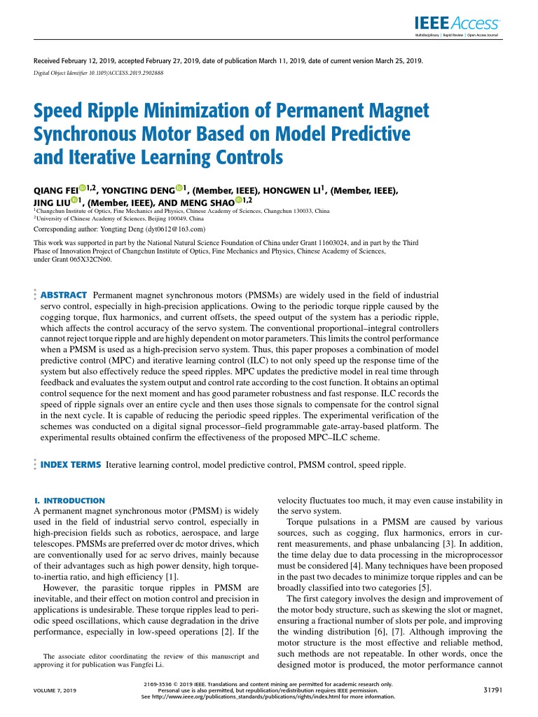 Speed Ripple Minimization of Permanent Magnet Synchronous Motor Based ...