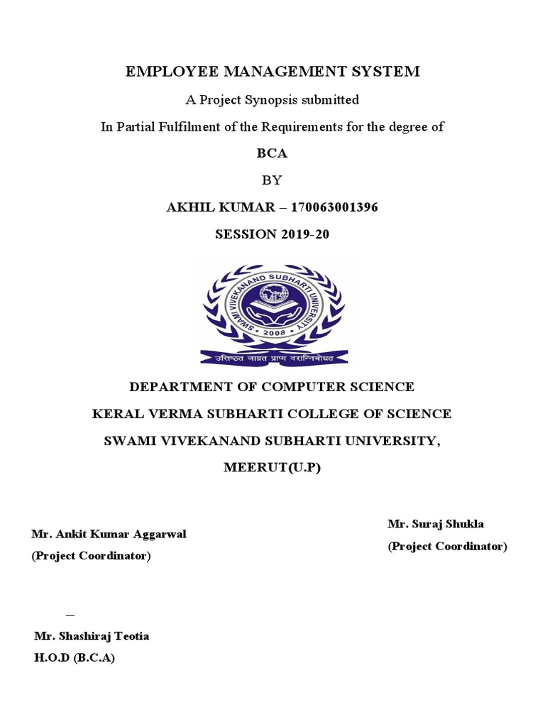 Employee Management System: A Project Synopsis Submitted in Partial ...