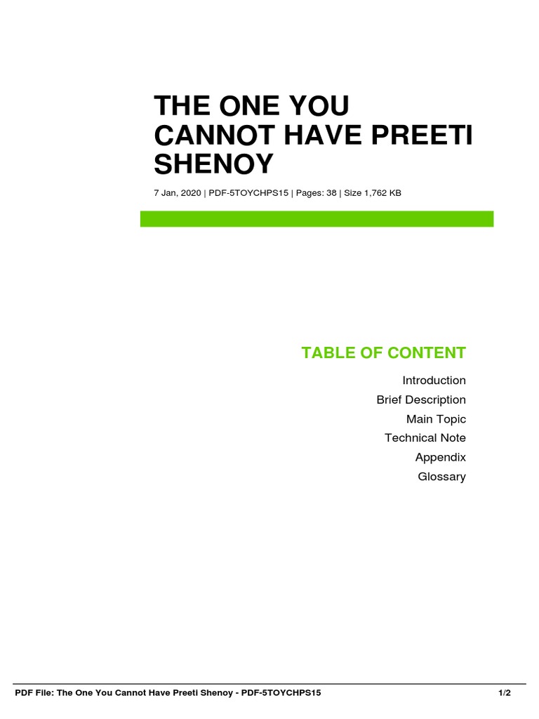 The One You Cannot Have Preeti Shenoy: Table of Content | PDF | E Books ...