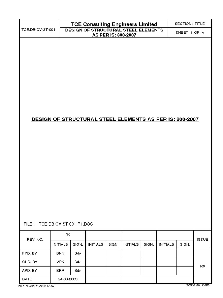 Tce Guidlines For Steel Structure Members As Per Is 800 | PDF ...