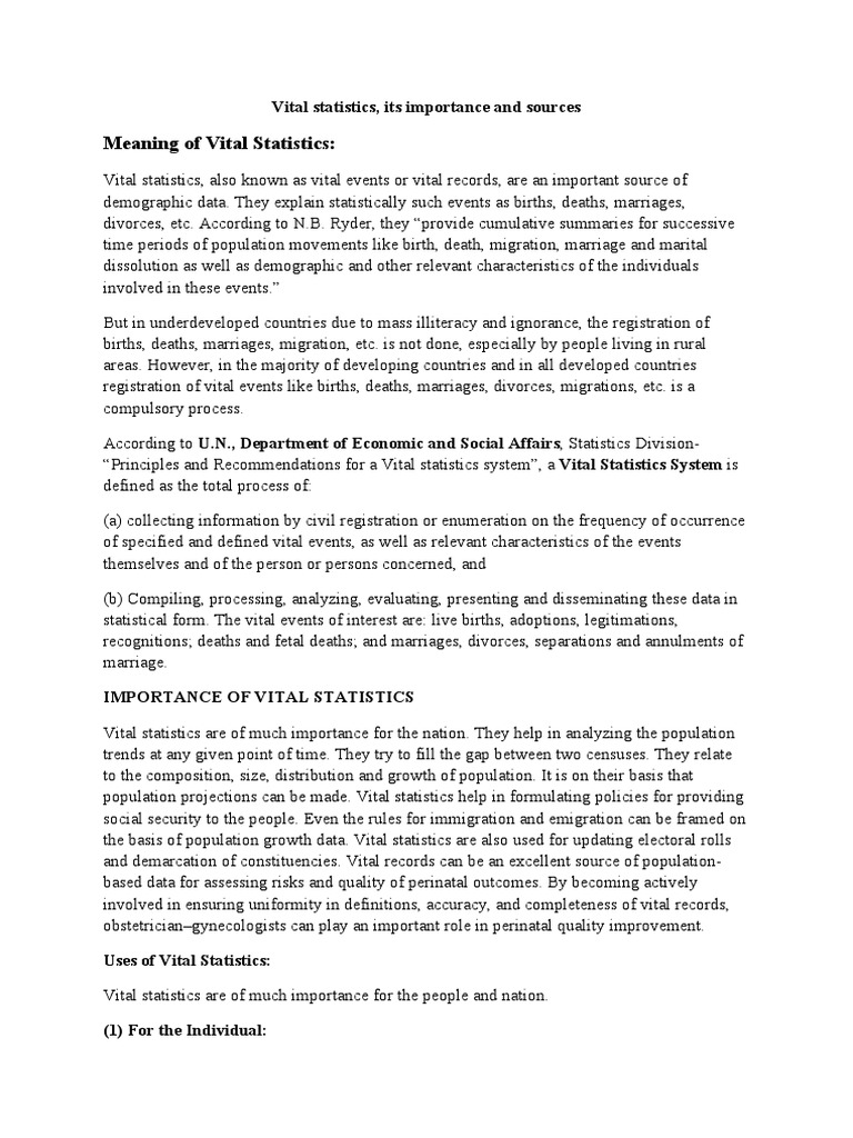 Vital Statistics | PDF | Demography | Census