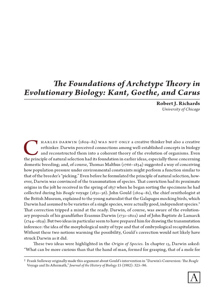 The Foundations of Archetype Theory in Evolutionary Biology: Kant ...
