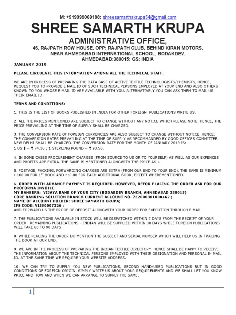 Request for Contact Information of Textile Professionals and Details on Available Textile ...