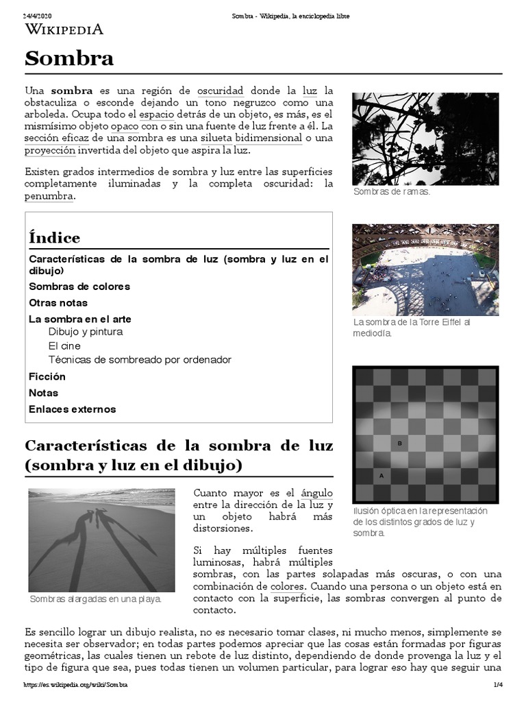 Sombra - Wikipedia, La Enciclopedia Libre | PDF | Sombra | Óptica