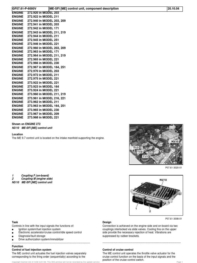W203 ME-SFI (ME) Control Unit, Component Description | PDF | Rotating ...