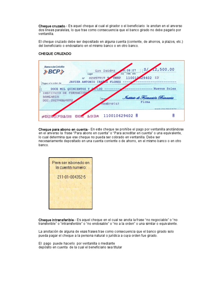 Tipos de Cheque | PDF | Cheque | Tecnología financiera