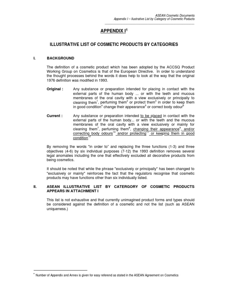 Illustrative List of Cosmetic Products by Categories: Appendix I | PDF ...