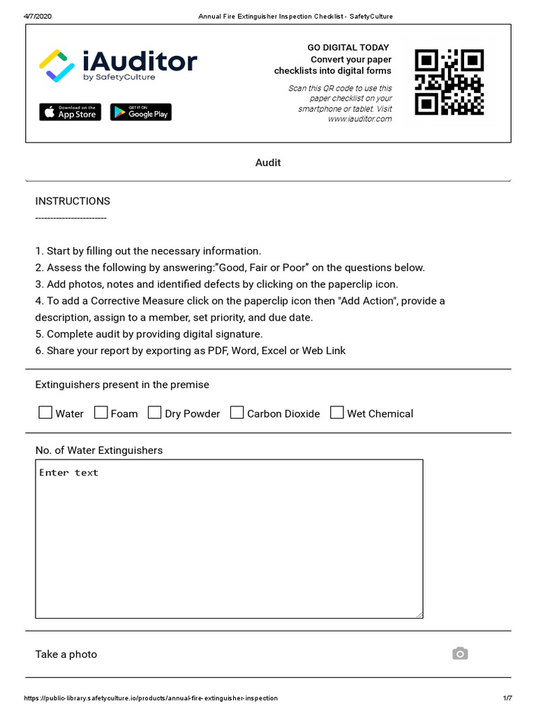 Annual Fire Extinguisher Inspection Checklist - SafetyCulture ...