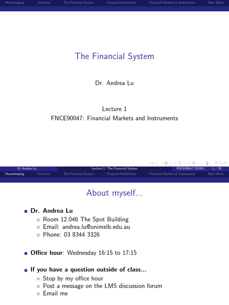 The Financial System: Dr. Andrea Lu | PDF