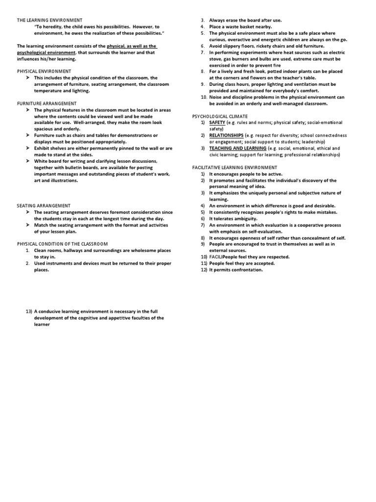 The Learning Environment | PDF | Classroom | Lesson Plan