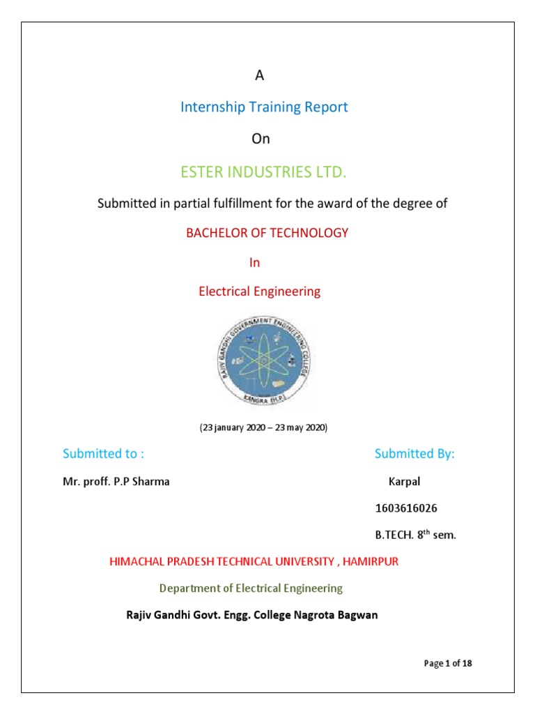 Ester Industries LTD.: Internship Training Report | PDF | Electric ...